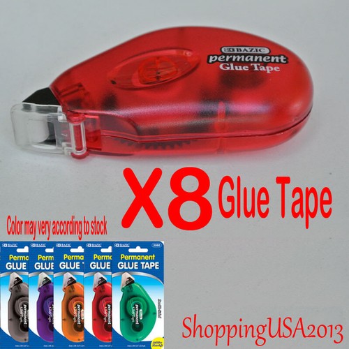 8 X Bazic Glue Tape Adhesive Roller Permanent 0.31”X8.74 yrd. home ...