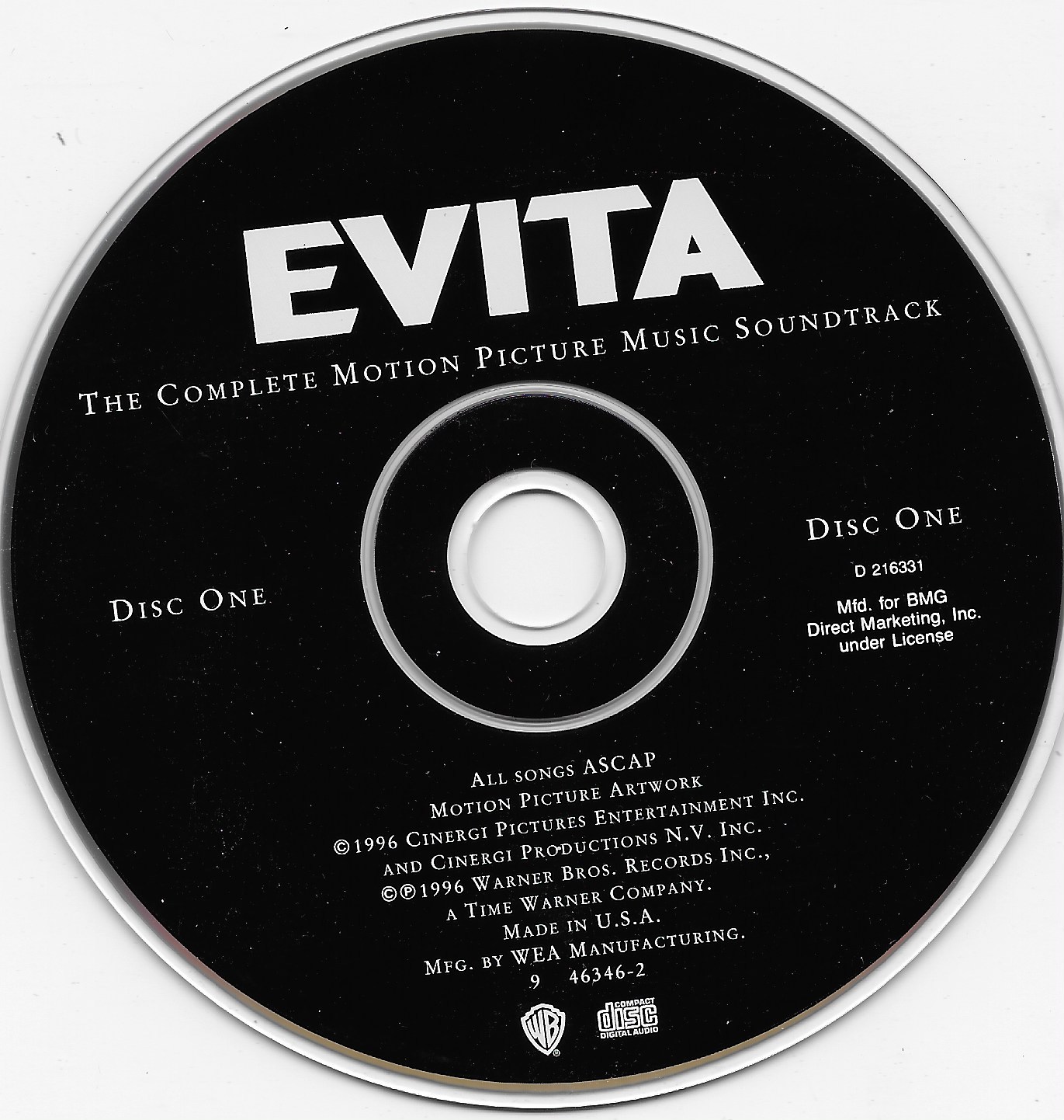 Evita Motion Picture Music Soundtrack 1997 by Madonna/Andrew Lloyd ...