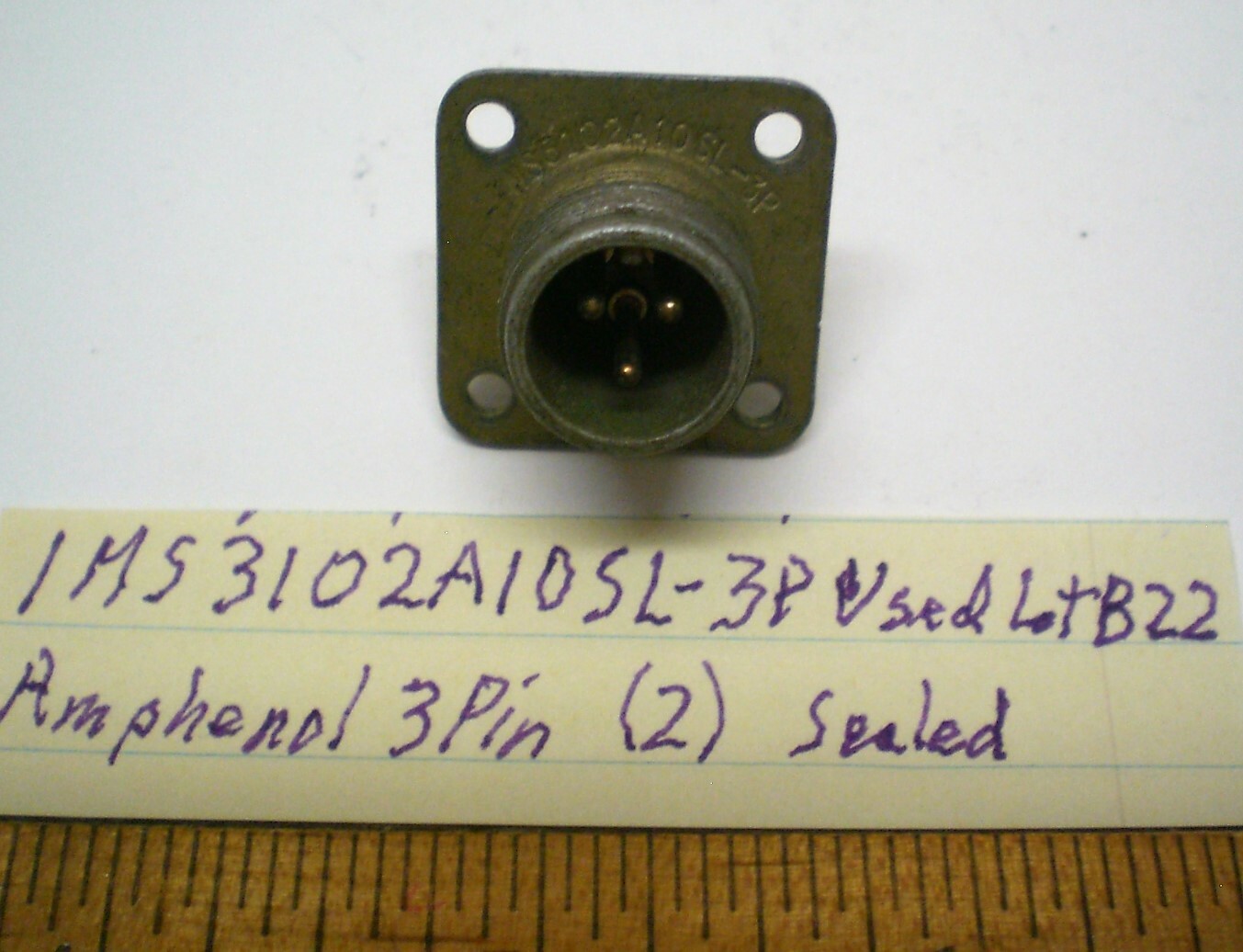 1 MS3102A10SL-3P Military Receptacle, 3 Pins, AMPHENOL, Lot 822, Made ...
