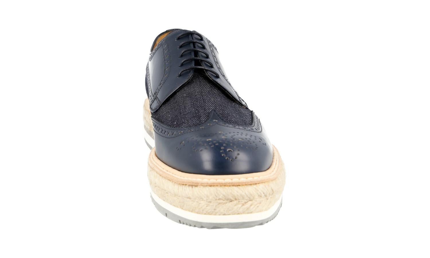 LUXURY PRADA DERBY LACE-UP SHOES 2EG015 BLUE LEATHER + DENIM US 11.5 EU ...