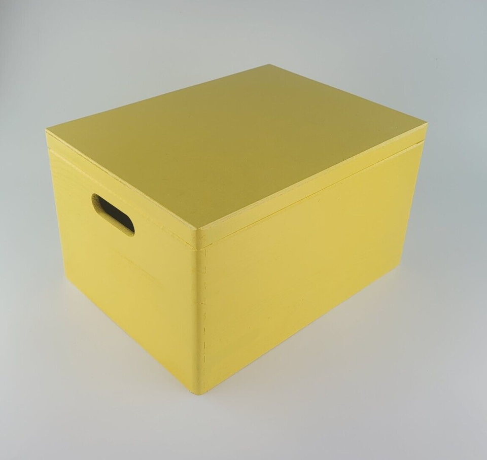 Large Wooden Box/Toy Box With Handles, Hand Painted in Yellow Color ...