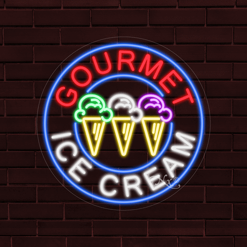 NEW "GOURMET ICE CREAM" w/LOGO 26x26 INCH LED FLEX WINDOW/WALL INDOOR ...