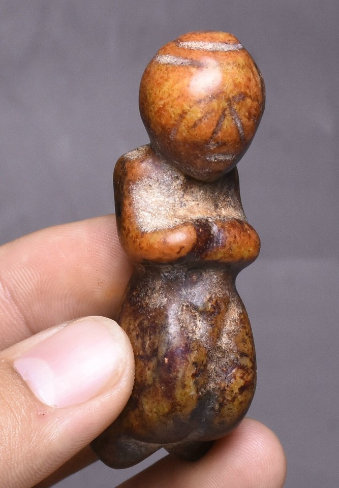6CM Chinese Hongshan Culture Old Jade Carve Kneel People Person Amulet ...