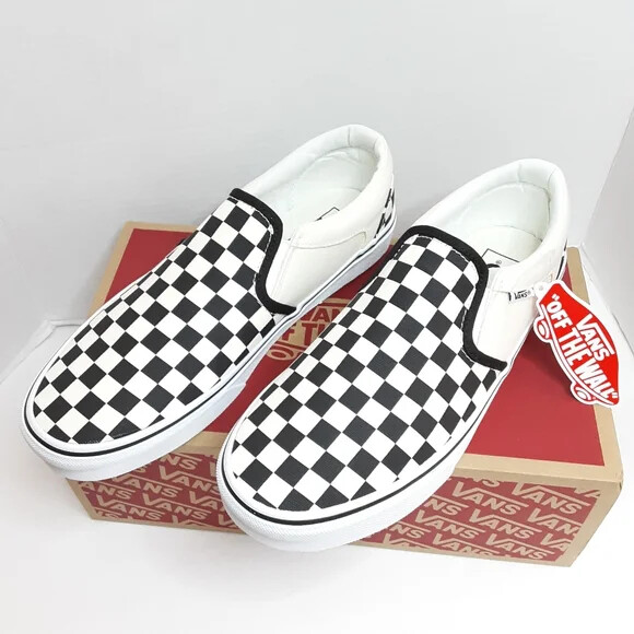 NWB Vans Asher Checkerboard Slip On Shoes Checkers Black/Natural Mens 9 ...