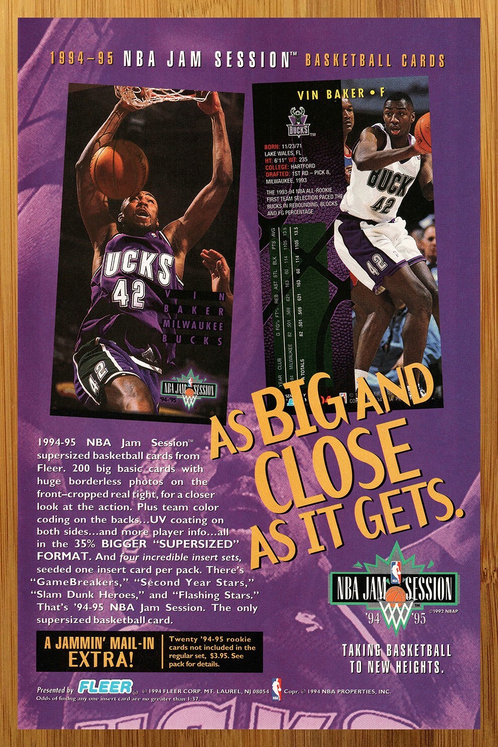 1994 Fleer NBA Jam Session Trading Cards Print Ad/Poster Basketball Vin ...