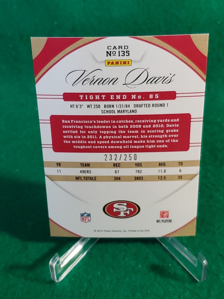 2012 Panini Certified Mirror Red 49ers Football #135 Vernon Davis /250 ...