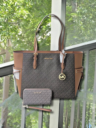 Michael Kors Gilly Large Brown Handbag Tote Bag + Phone Case Wallet ...
