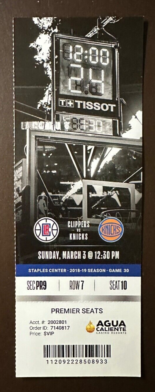Los Angeles Clippers 3/3/2019 NBA ticket stub vs New York Knicks | eBay