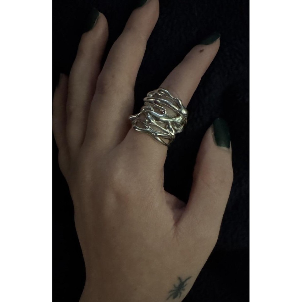 Vintage Free Form Organic Brutalist Handmade Sterling Silver Wide Band ...