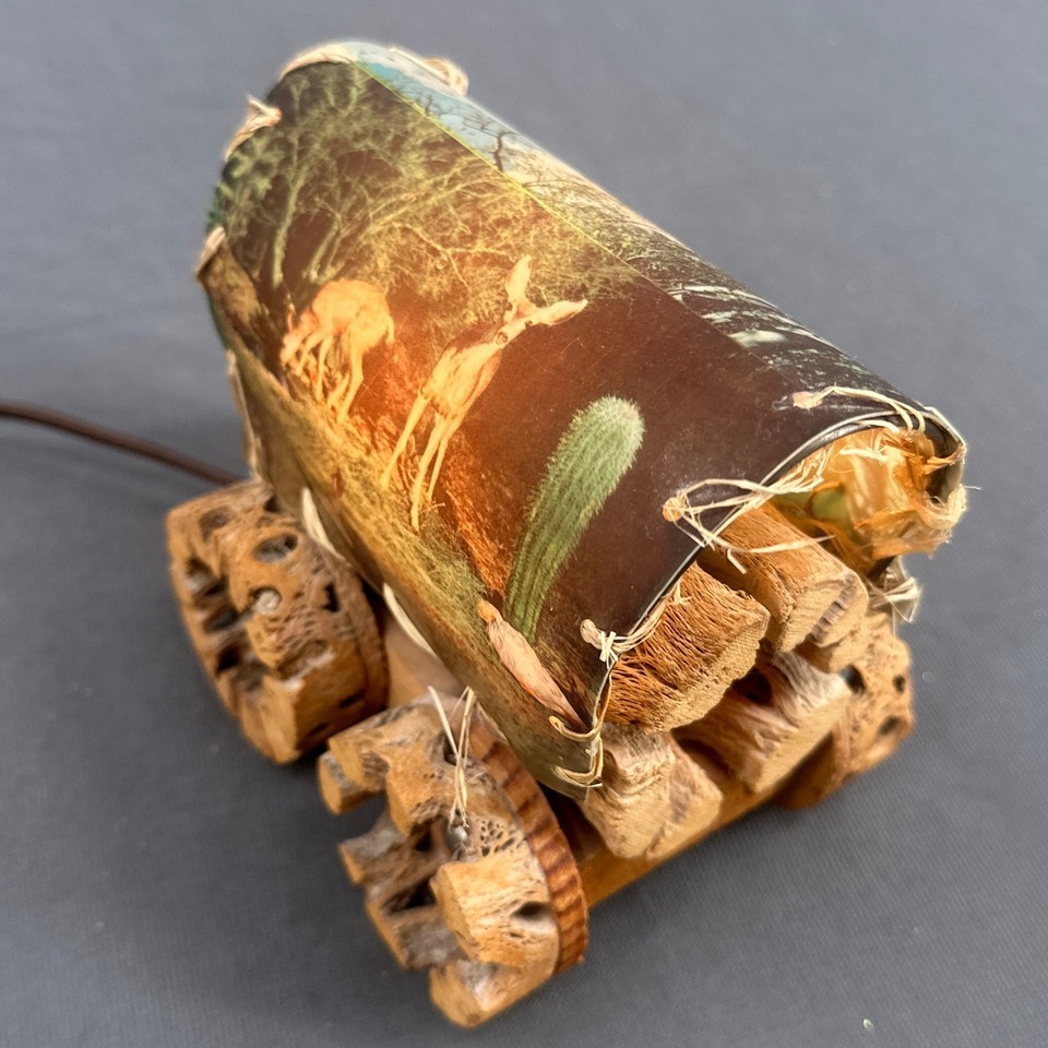 VTG Cholla Cactus Wood Covered Wagon Lamp 5" Rustic Southwest Deer Old ...