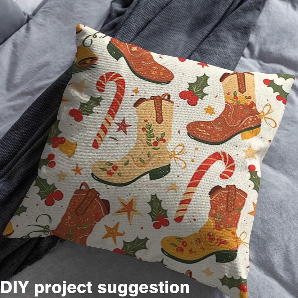 Cowboy Boots Fabric by The Yard Cartoon Jingle Bell Western Christmas ...