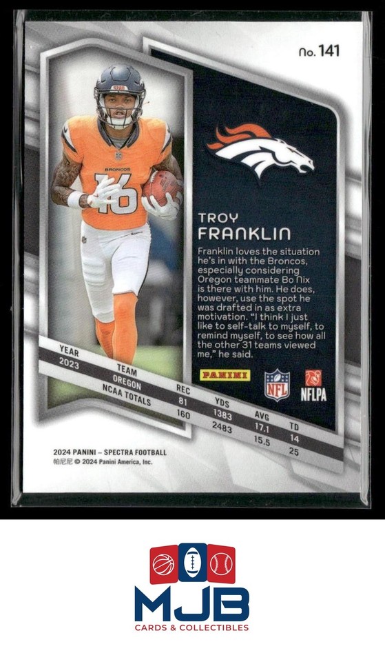 2024 Panini Spectra Troy Franklin Silver Rookie #141 | eBay