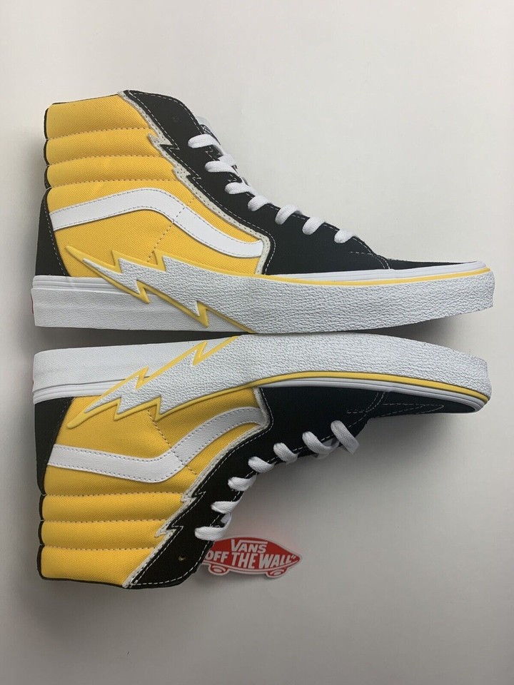 Vans Sk8-Hi Lightning Bolt Suede Skate Shoes Freesia Yellow Black Mens ...