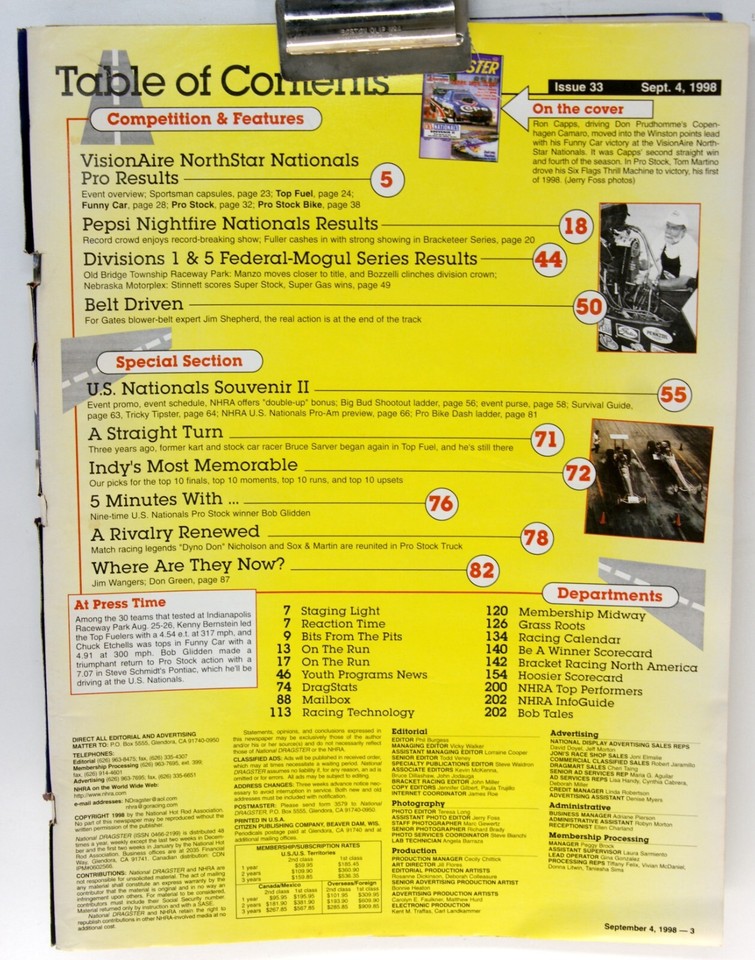 National Dragster Volume XXXIX NO. 33 September 4, 1998 3995 | eBay