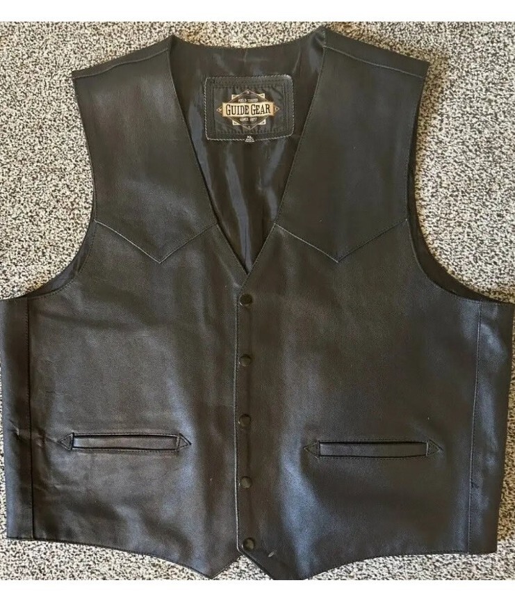 Mens Concealed Carry Black Leather Vest Size Large - Gem