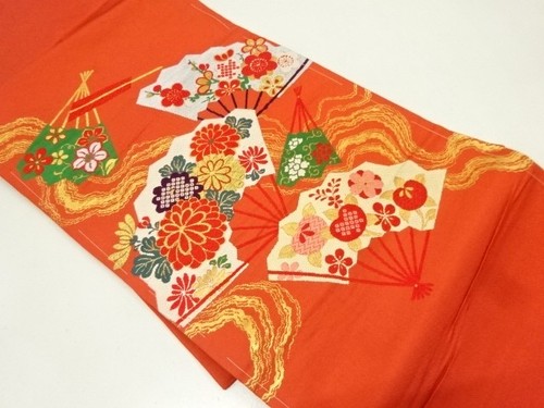 26035# JAPANESE KIMONO / ANTIQUE NAGOYA OBI / SILK / WOVEN FOLDING FAN ...