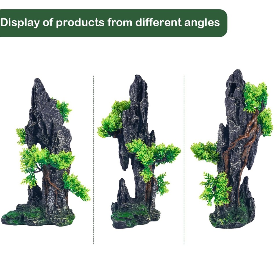 Large Fish Tank Decorations - Mountain View Aquarium Ornament with Tree ...