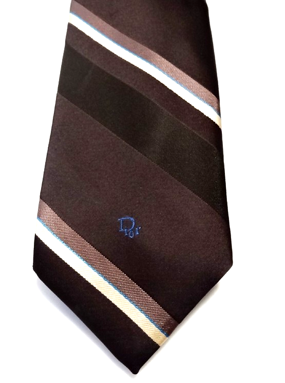 Vintage Christian Dior Brown Cream Striped Neck Tie Made in USA New ...
