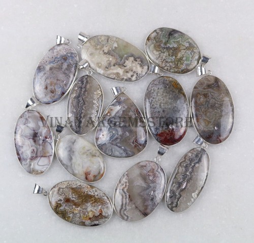 Pendentifs naturels en argent massif 925, 10 pièces, pierres précieuses ...