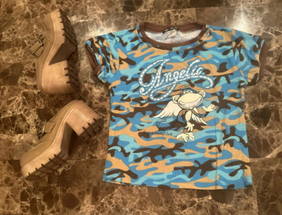 Bobby Jack Baby Tee Camo Shirt XL Teens S Womans Vintage Y2k Fairy ...