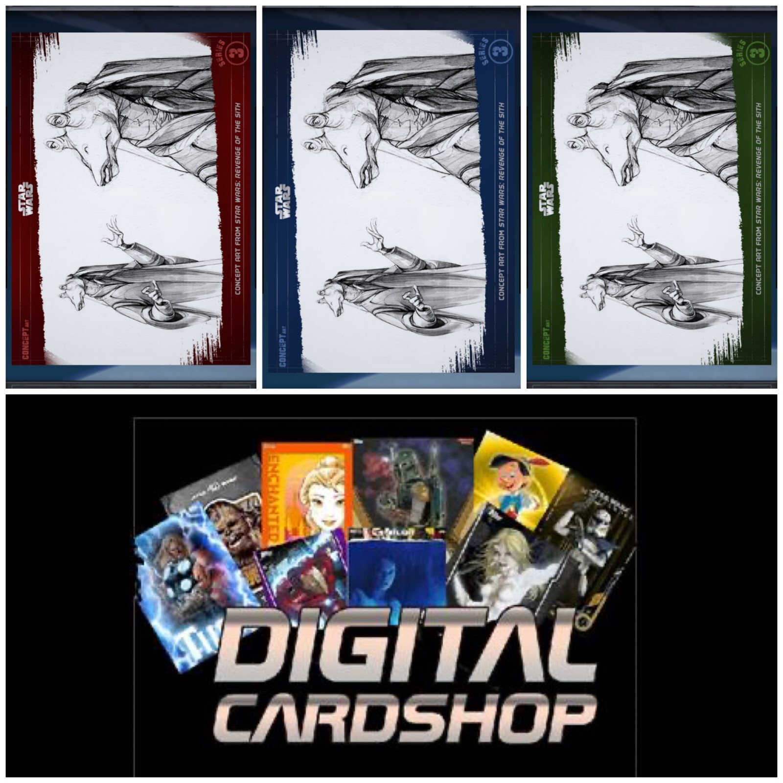 Topps Star Wars Card Trader Concept Art Series 3 Week 8 Red Blue Green ...