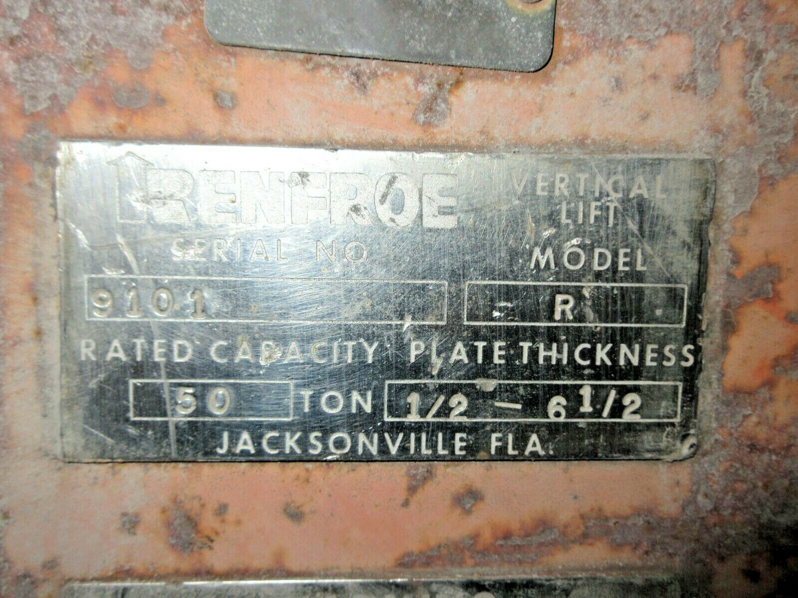 RENFROE, VERTICAL LIFT PLATE CLAMP, MODEL R, 50 TON, 1/2"-6-1/2" PLATE ...