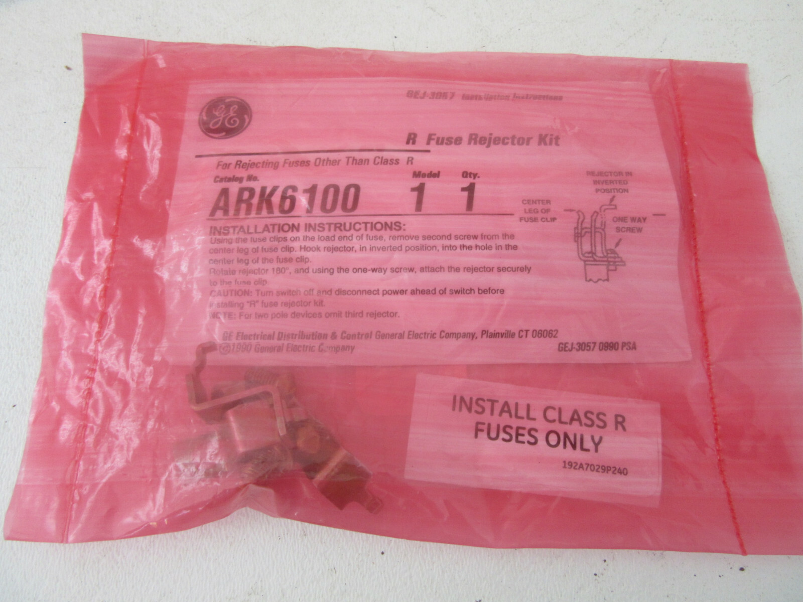 GE Class "R" Fuse Rejector Kit GEJ-3057 ARK6100 For QMR Switch Busway ...