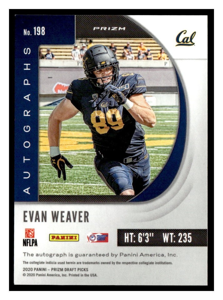 Evan Weaver 2020 Panini Prizm Draft Picks Silver Autograph Auto | eBay