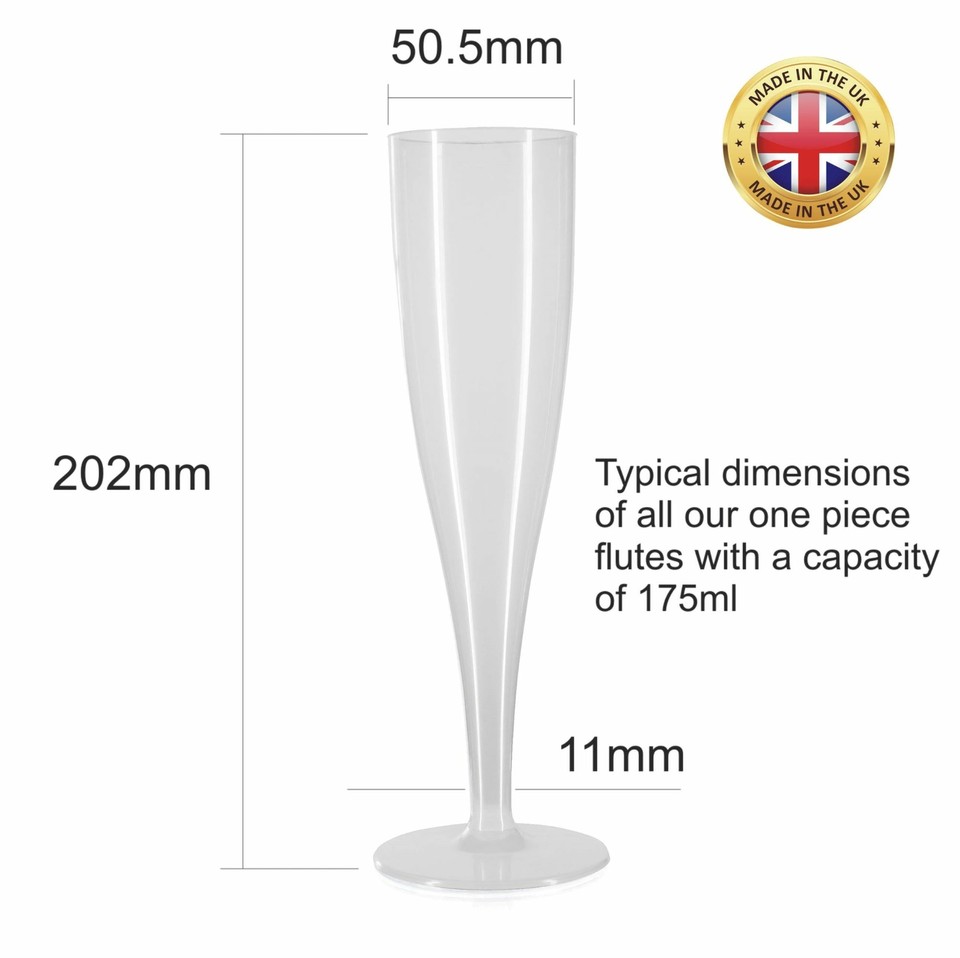 50 x Colourless Prosecco Flutes 175ml Glasses Biodegradable Plastic ...