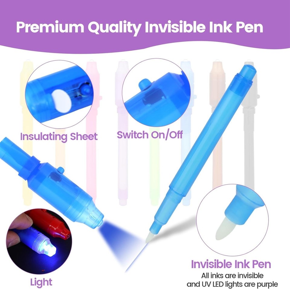 8PCS/36PCS Spy Pens Invisible Ink Pen with UV Light Magic Marker for ...
