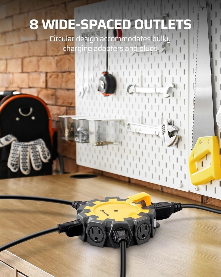 Heavy Duty 8 Outlet Power Hub, Outdoor Extension Cord Adapter | eBay