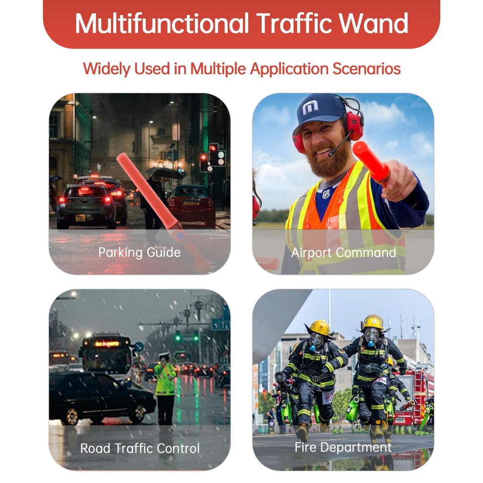 16 inch LED Traffic Control Batons, Signal Traffic Wand with 2pc C Dry ...