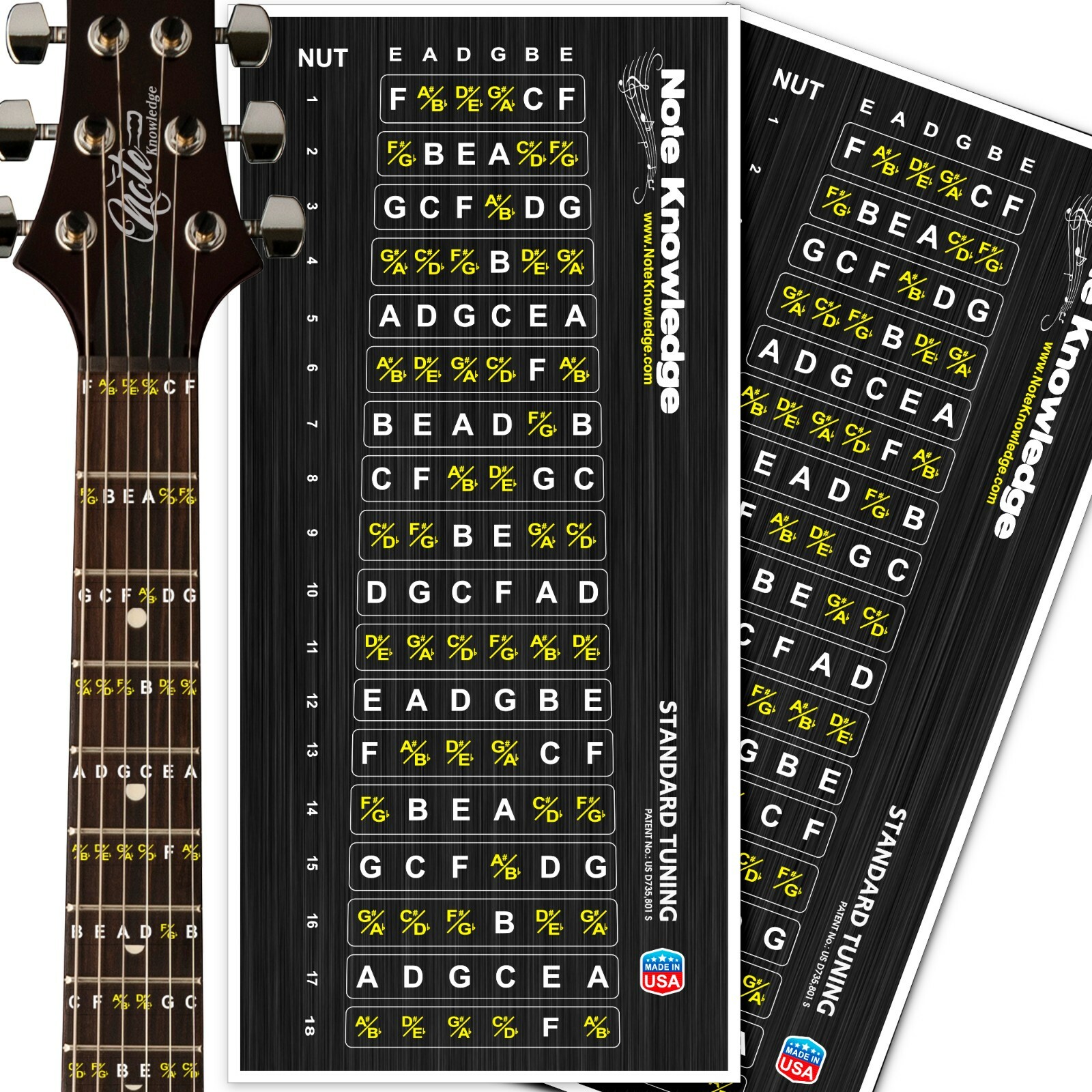 Learn Guitar Note Placement Note Map Decals-Stickers w/Mini Chord Chart ...