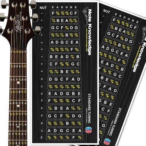 Learn Guitar Note Placement Note Map Decals-Stickers w/Mini Chord Chart ...