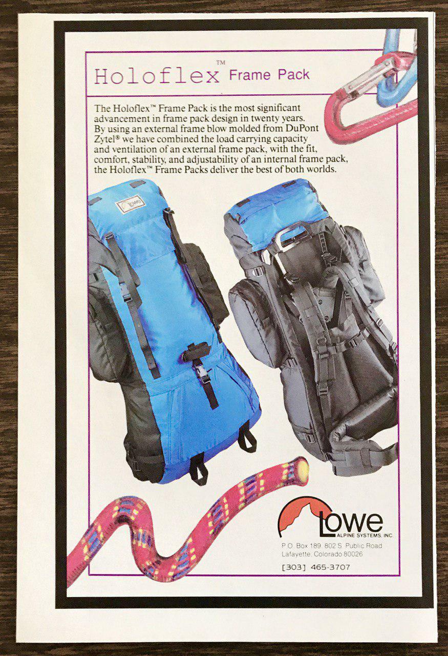1987 Lowe Alpine Systems Lafayette CO Holoflex Frame Packs Print Ad | eBay