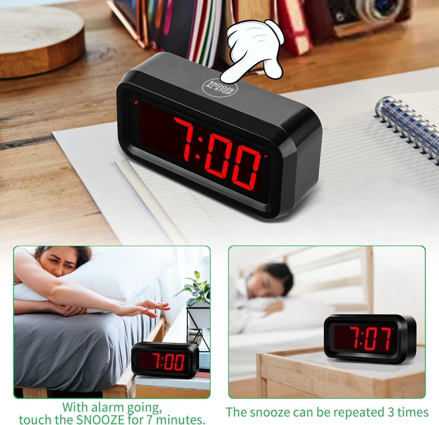 Battery Operated LED Clock - Multi-Display, Adjustable Brightness ...