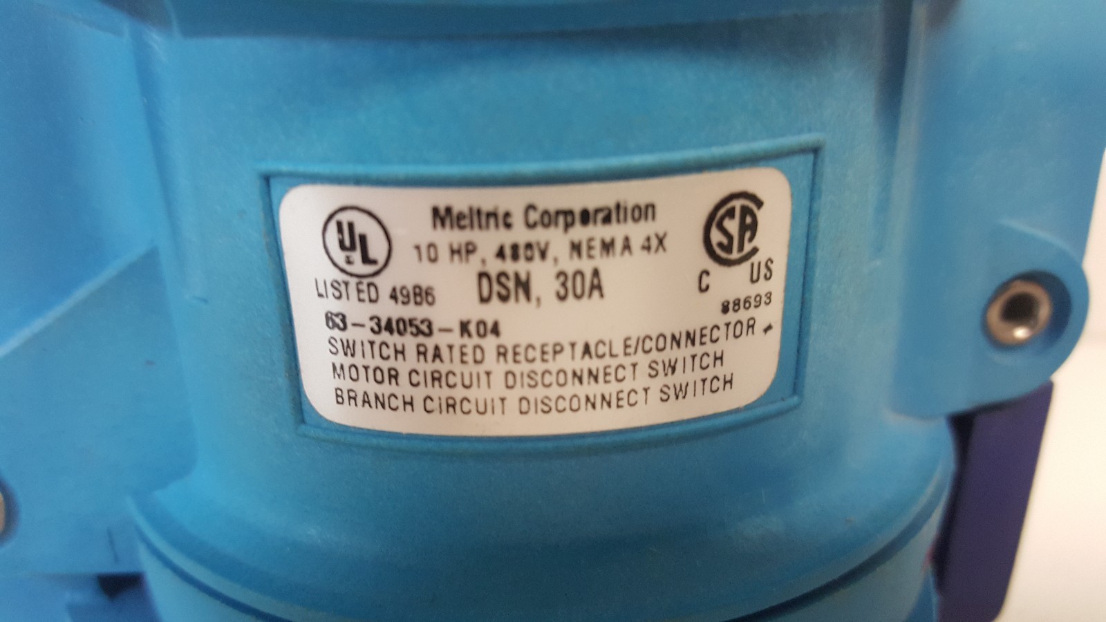 MELTRIC 30A 10HP 480V DSN30 RECEPTACLE 63-34053-K04 for sale online | eBay