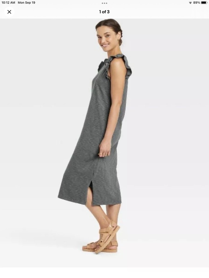 Universal Thread Women's Dress XS Gray Midi Sleeveless Ruffle Tank New ...