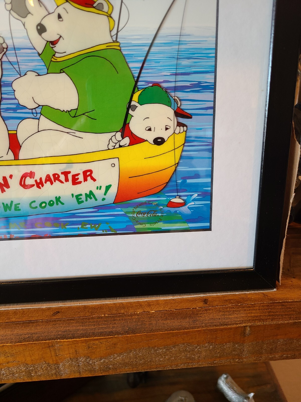 1998 Coca Cola Serigraphic Print “Joe’s Fishin Charter You Hook Em”" we ...
