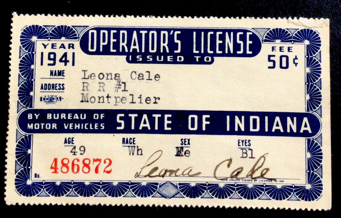 1941 State Of Indiana Operators License Motor Vehicle Automobile ...