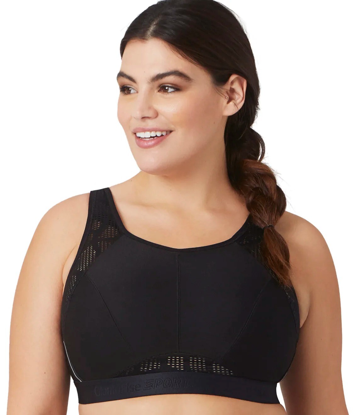 GLAMORISE Black No Sweat Mesh Ventilated Sports Bra, US 38DD, UK 38DD ...