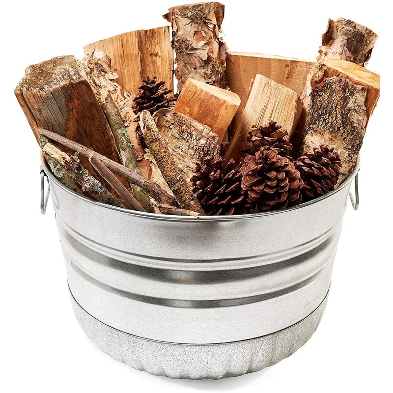 Galvanized Steel Utility Basket Round Storage Tub Planters Decor ...