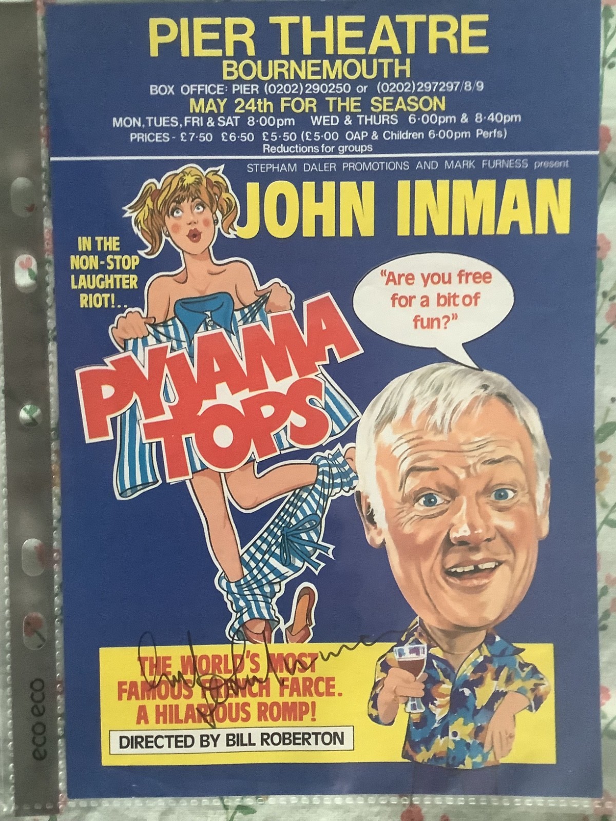 Pyjama Tops Theatre Flyer Signed by John Inman (Are You Being Served ...