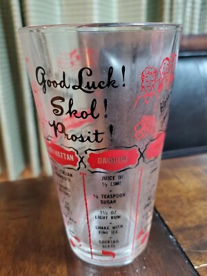 Vintage Good Luck! Beer Glass Skol Prosit Drink Cocktail Recipe Federal ...