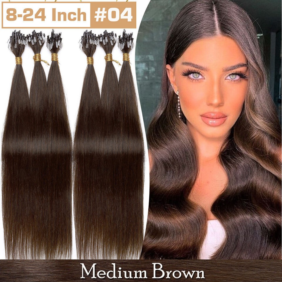 Micro Ring Loop Tip 100% Remy Human Hair Extension Straight Micro Bead ...
