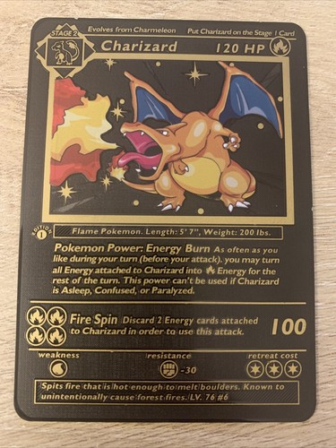 Pokemon Black METAL card for display/gift 1st Edition Charizard Base ...