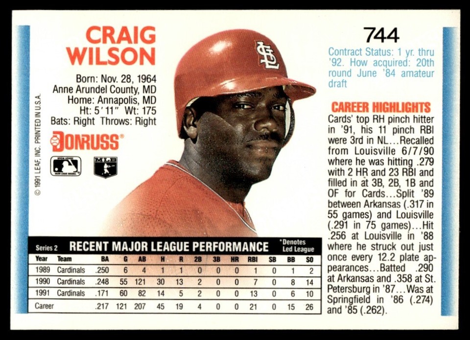 1992 Donruss #744 Craig Wilson St. Louis Cardinals | eBay