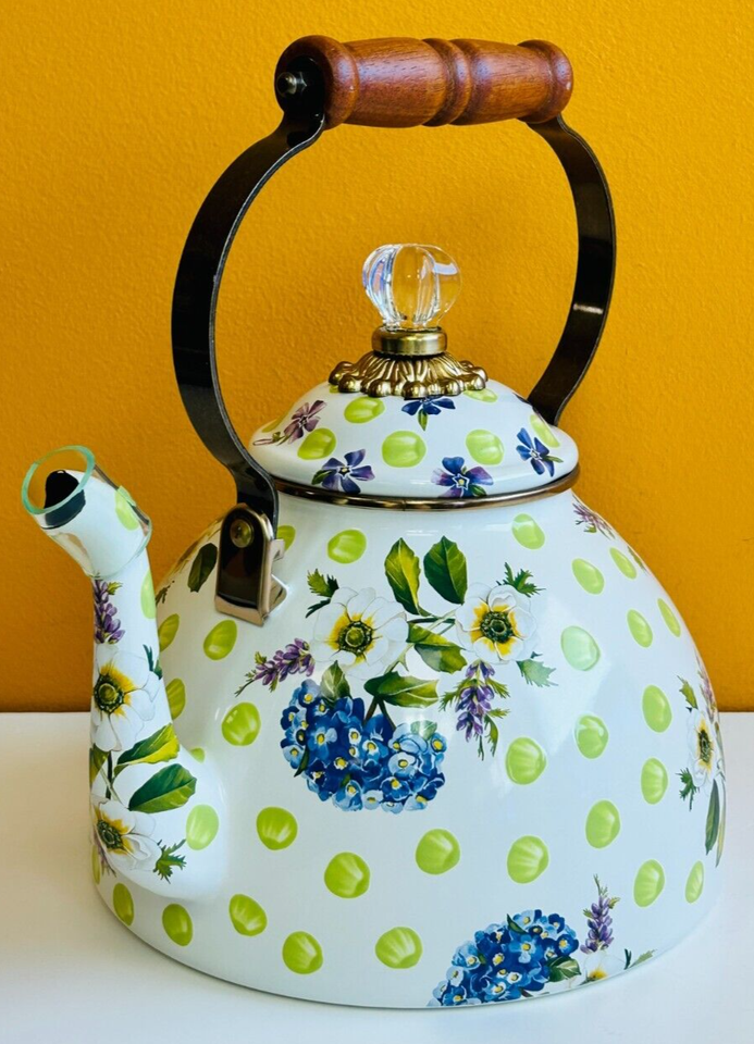 MacKenzie-Childs 89236-386 Wildflowers Green Tea Kettle 3 Qt Hand ...