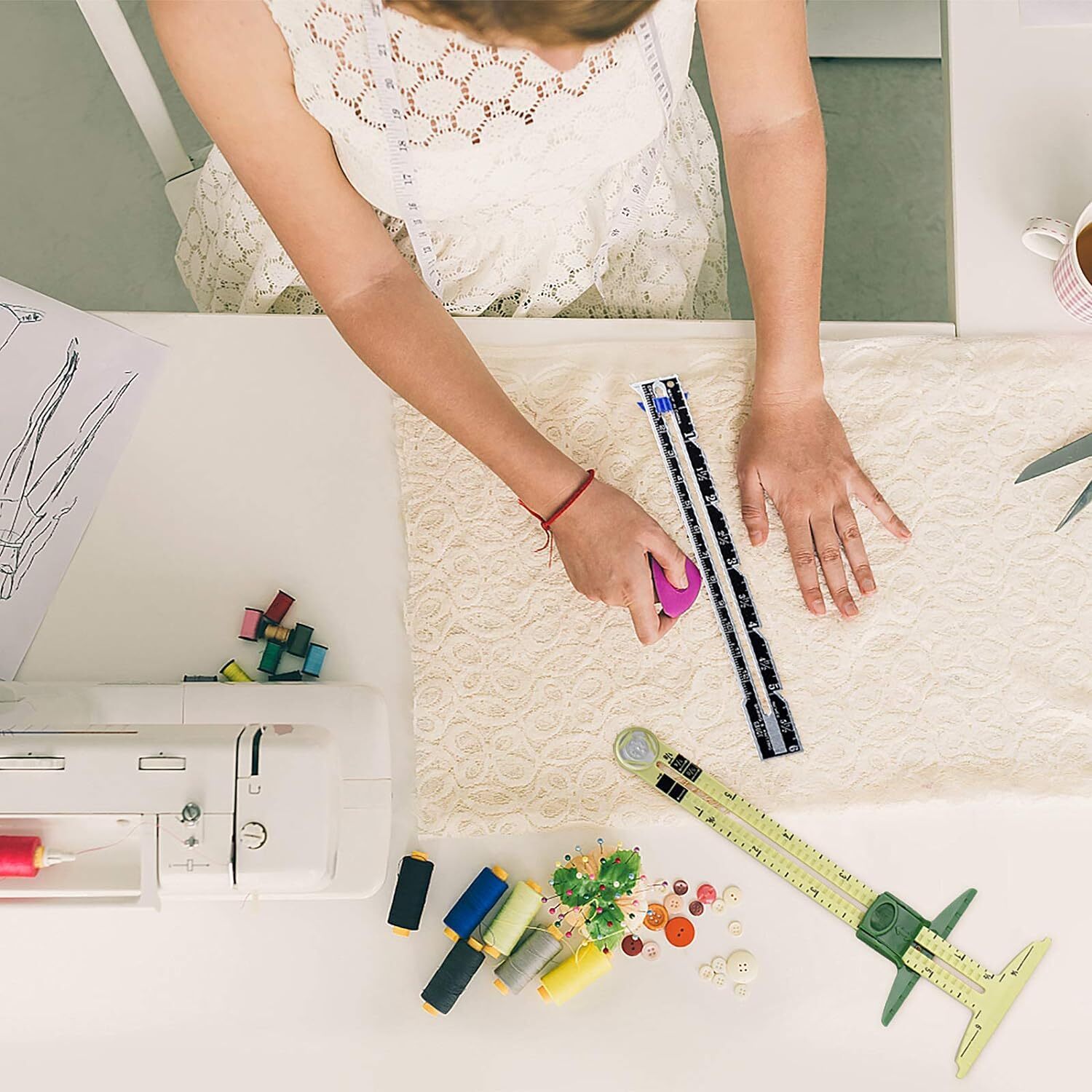 5 In 1 Sliding Gauge Measuring Sewing Ruler Tool for Sewing Crafting ...