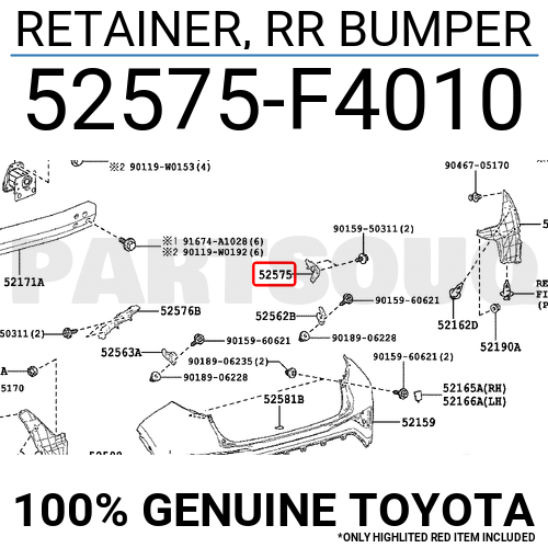 52575F4010 Genuine Toyota RETAINER, RR BUMPER 52575-F4010 | eBay